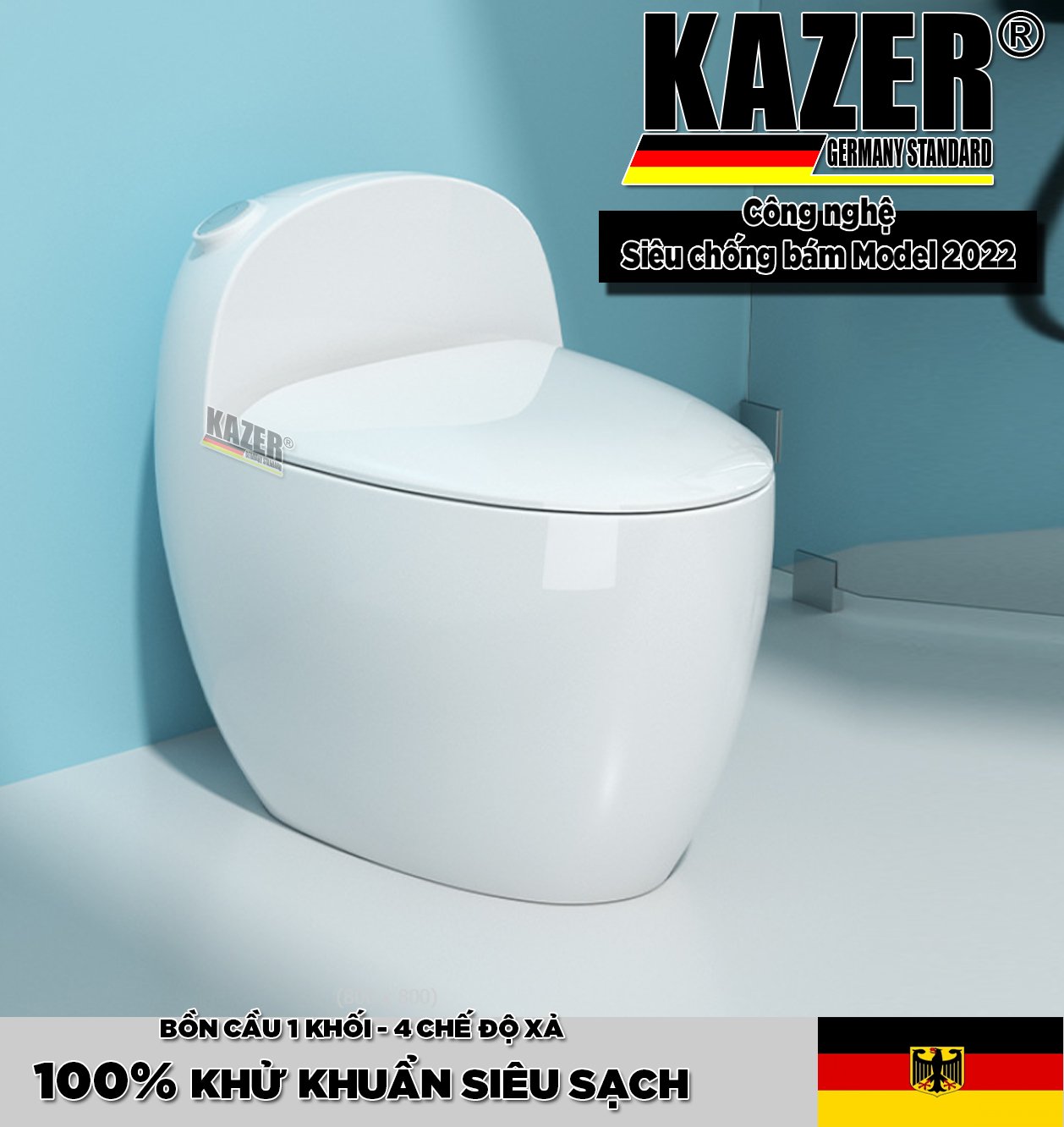 KZ9848T - Bồn cầu 1 khối KAZER MẪU TRÒN FULL TRẮNG – Công nghệ mới Model 2022 - .:: KAZER